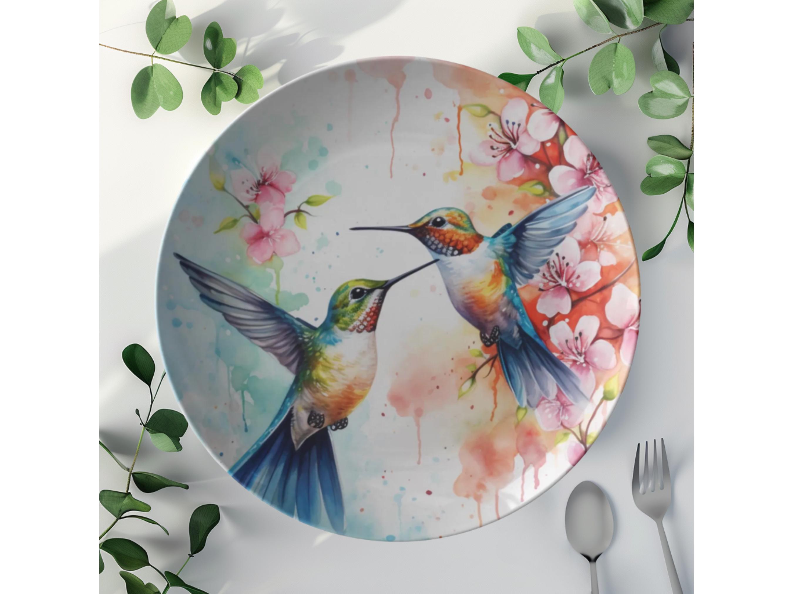 Hummingbird Plate Set | Cute Hummingbirds and Flowers Plate ...