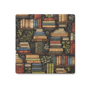 Books Coaster Set | Stone Coaster With Books and Plants | Book Lover ...