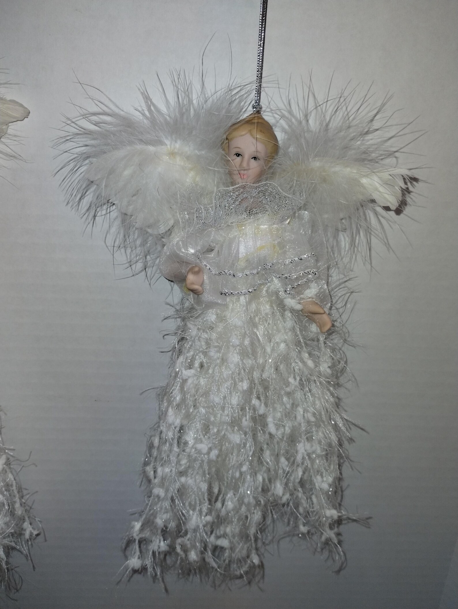 Dillards Winged Angel Ornaments Feather Wings Skirt Ceramic Head Hands ...