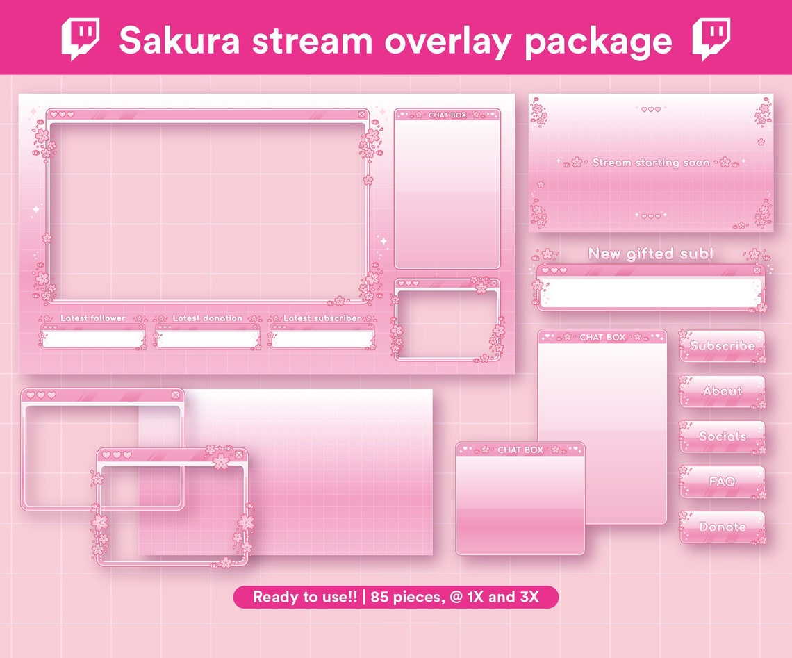Twitch Sakura Stream Package | Streamer Graphics | Pink Floral ...