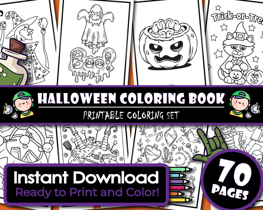 70 Halloween Coloring Book Pages for Kids Creepy Spooky & - Etsy