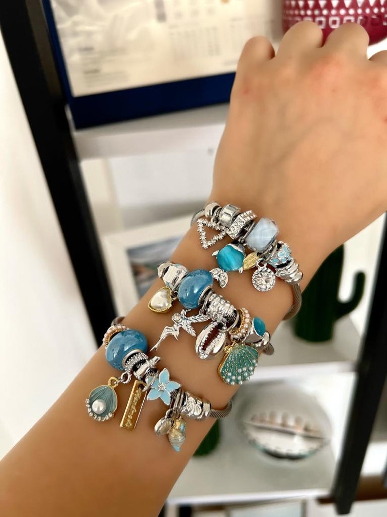 Pandora Style Charm Bracelet Set Woman Silver Charm Bracelet Nine ...