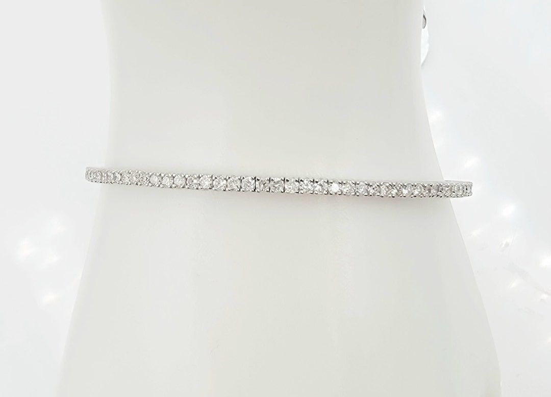 14k White Gold Diamond Flex Bangle - Etsy