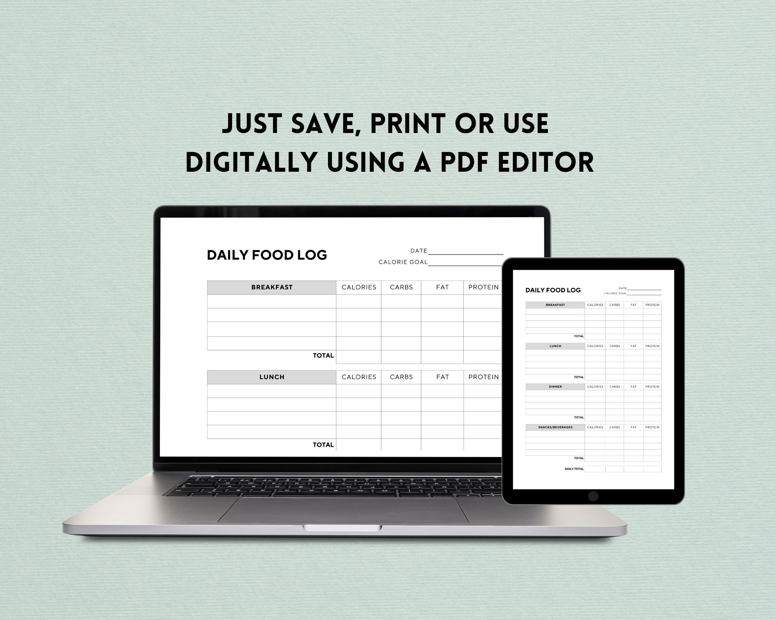 Daily Calorie and Macro Log Printable, Calorie Tracker, Calorie Counter ...