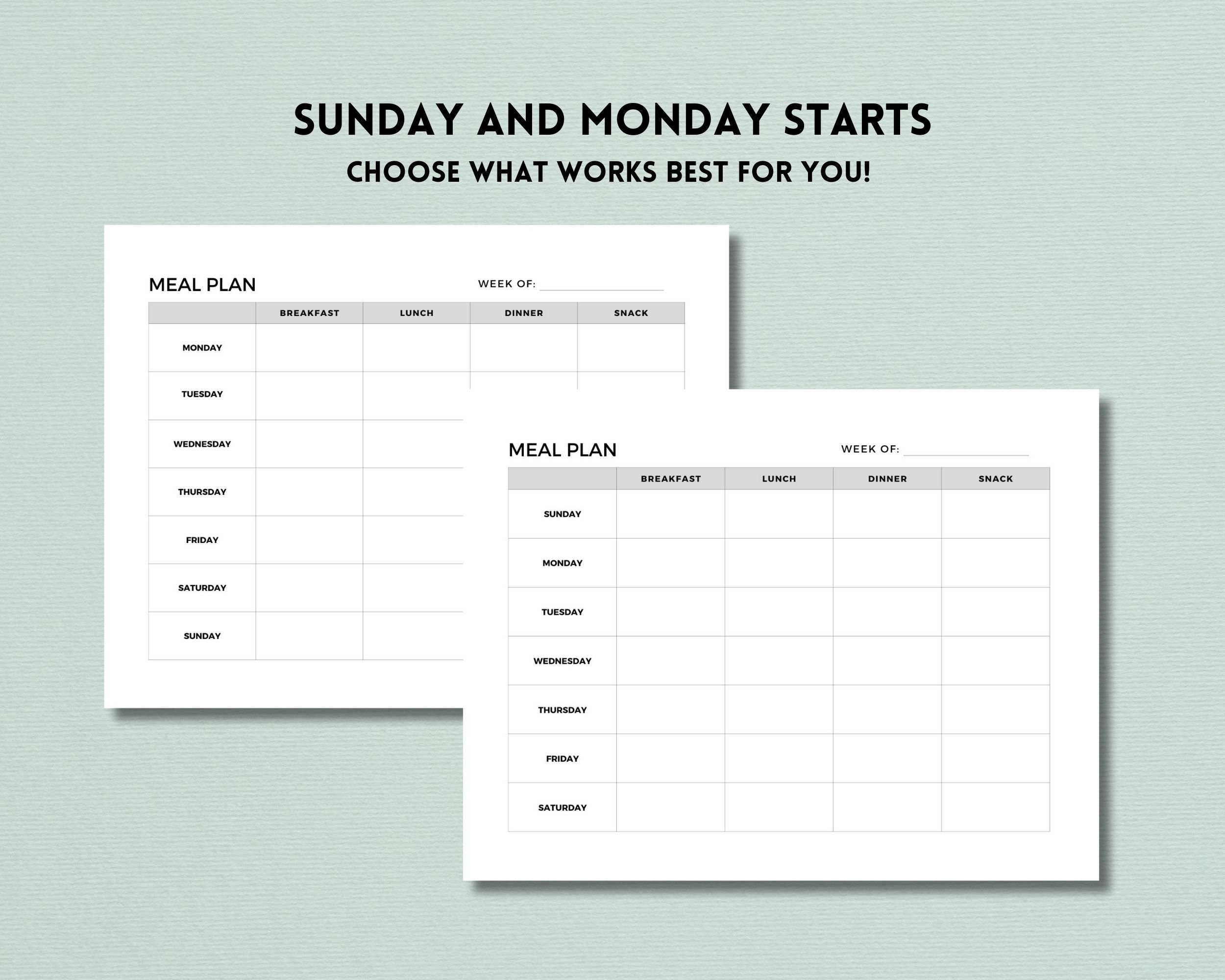 Printable Weekly Meal Planner Landscape, Food Diary, Meal Tracker, Food ...