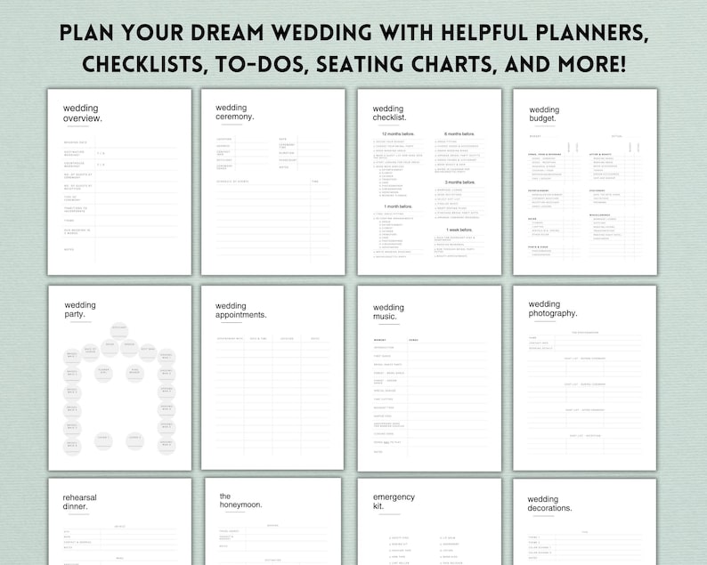 Wedding Checklist Printable Wedding Planner Pages Wedding - Etsy