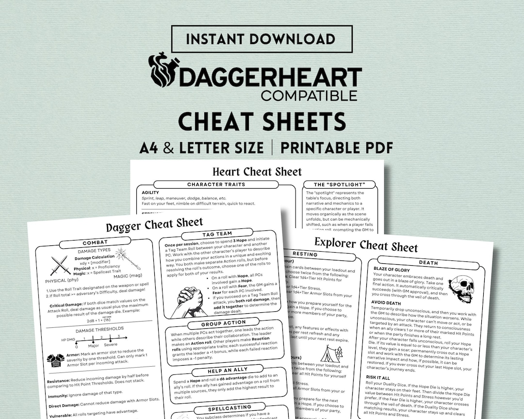 Daggerheart RPG Cheat Sheet: Combat & Core Rules (printable PDF) - Etsy