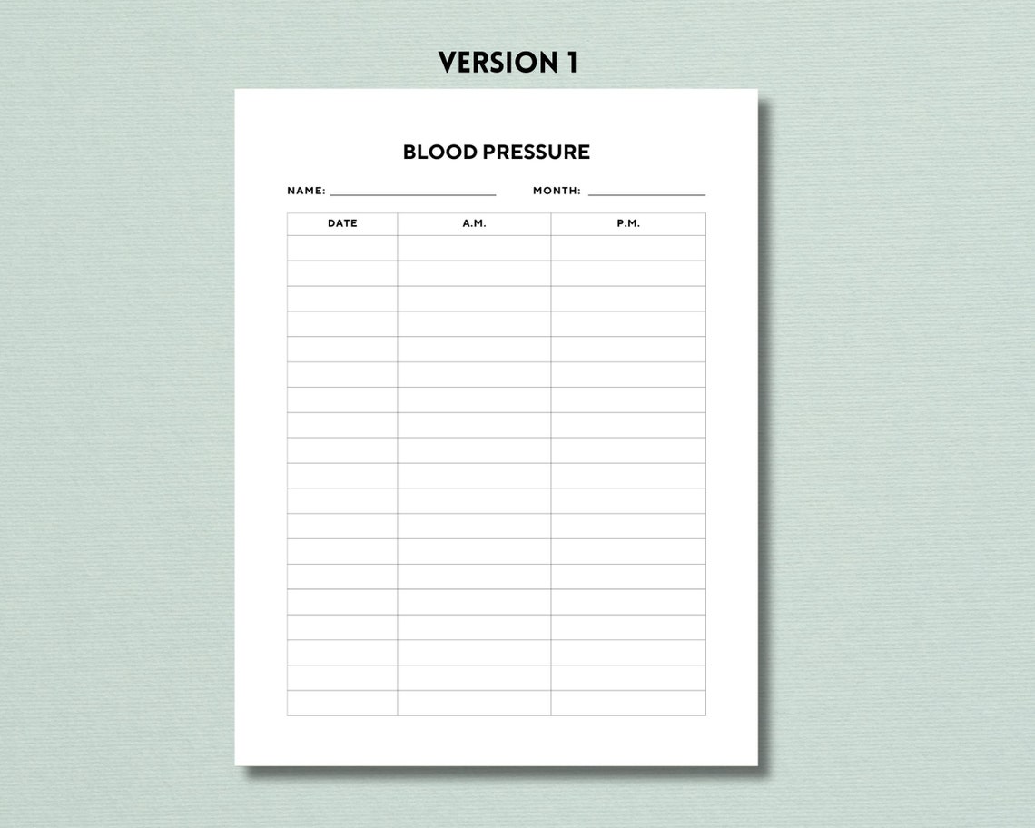 A.M./P.M. Blood Pressure Log Printable Template, Morning and Evening ...