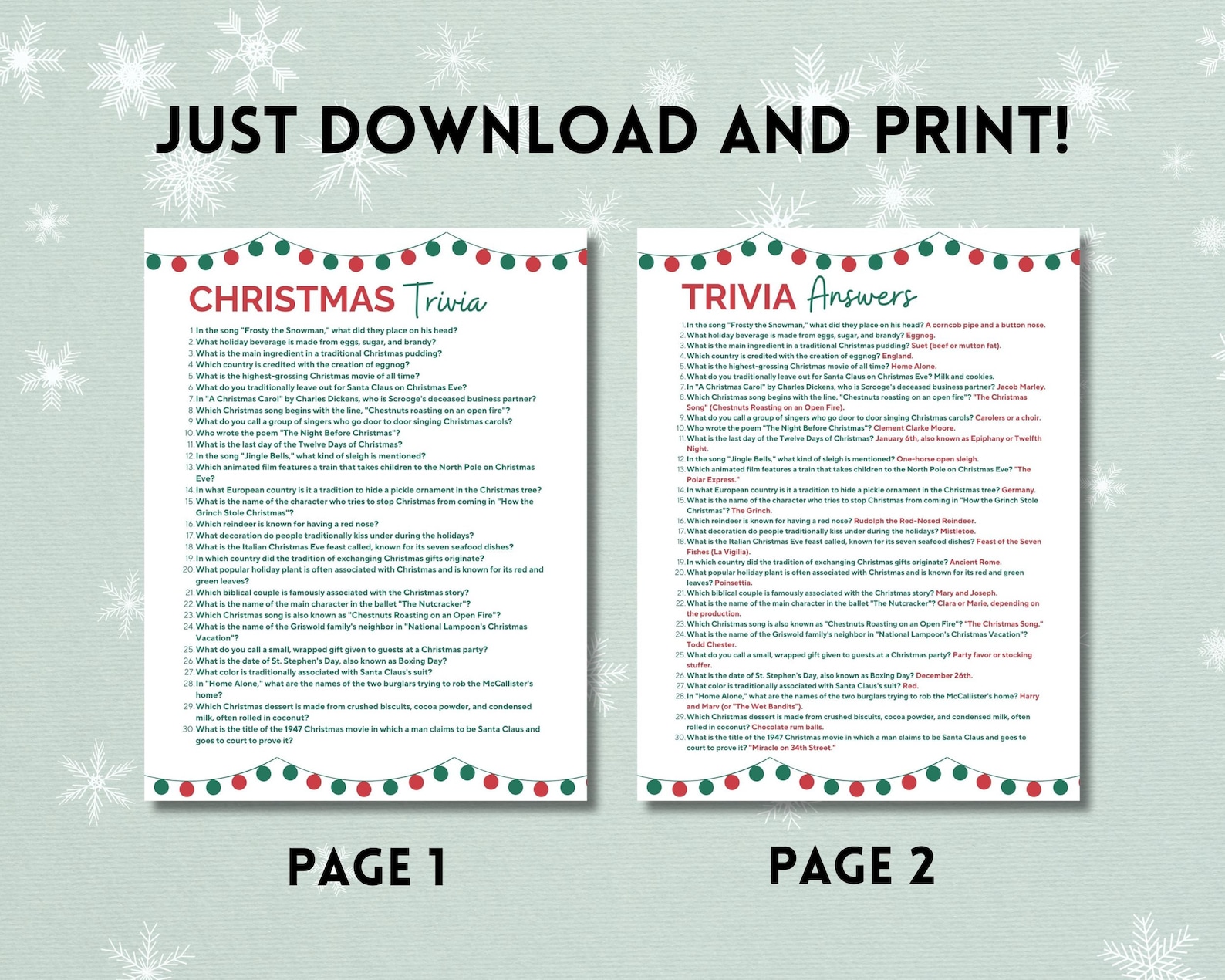 Christmas Trivia Printable, Holiday Trivia Game, Printable Christmas ...