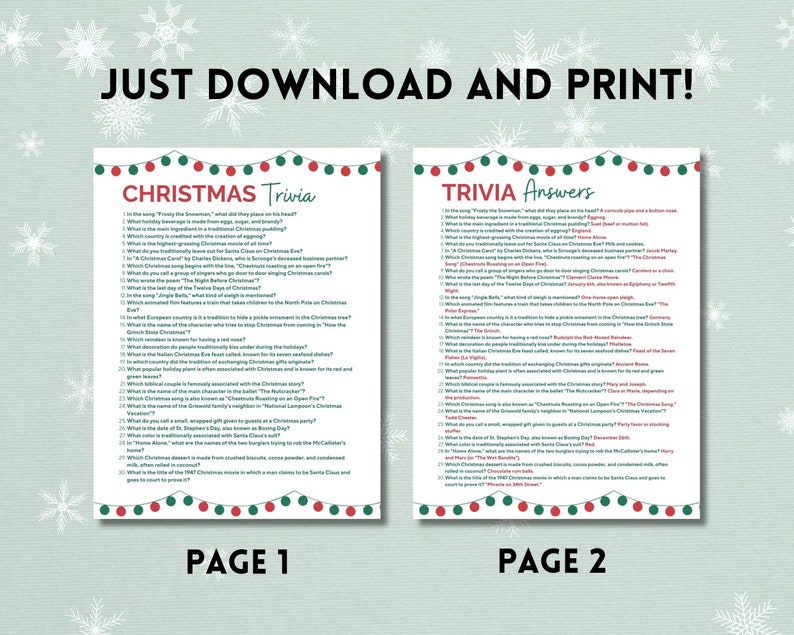 Christmas Trivia Printable, Holiday Trivia Game, Printable Christmas ...