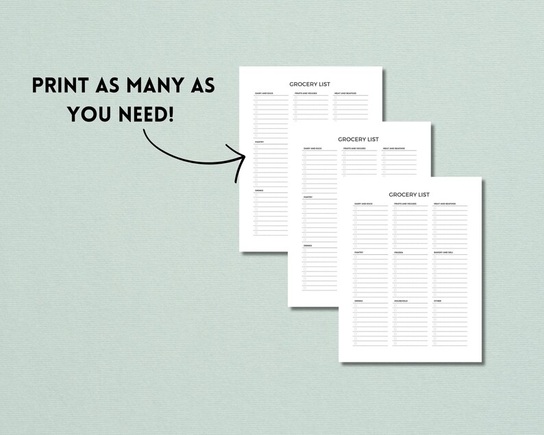 Grocery List Printable Template, Grocery Planner, Food Shopping List ...