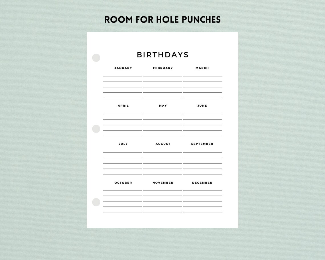 Printable Birthday Tracker Birthday Reminder Birthday - Etsy