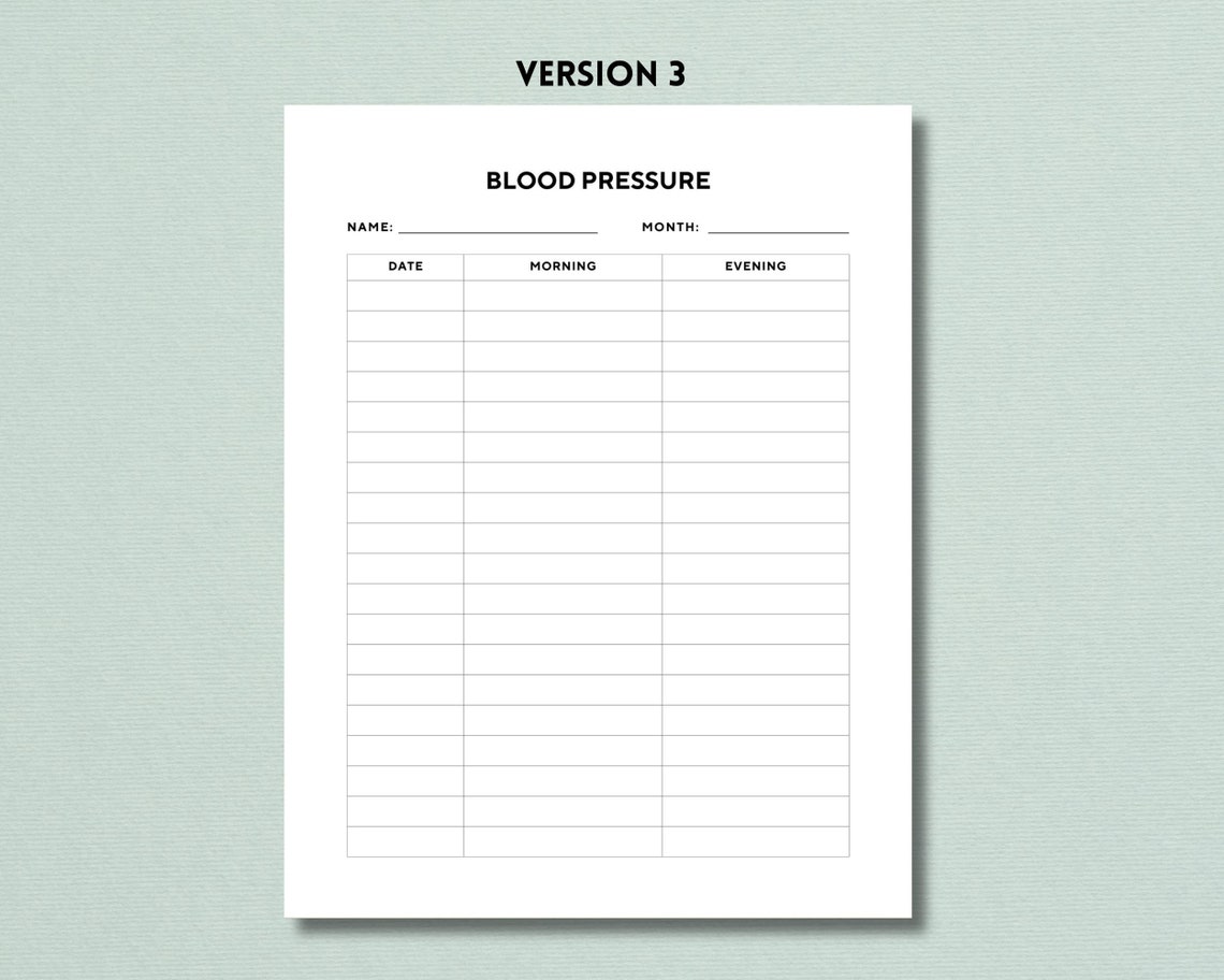 A.M./P.M. Blood Pressure Log Printable Template, Morning and Evening ...