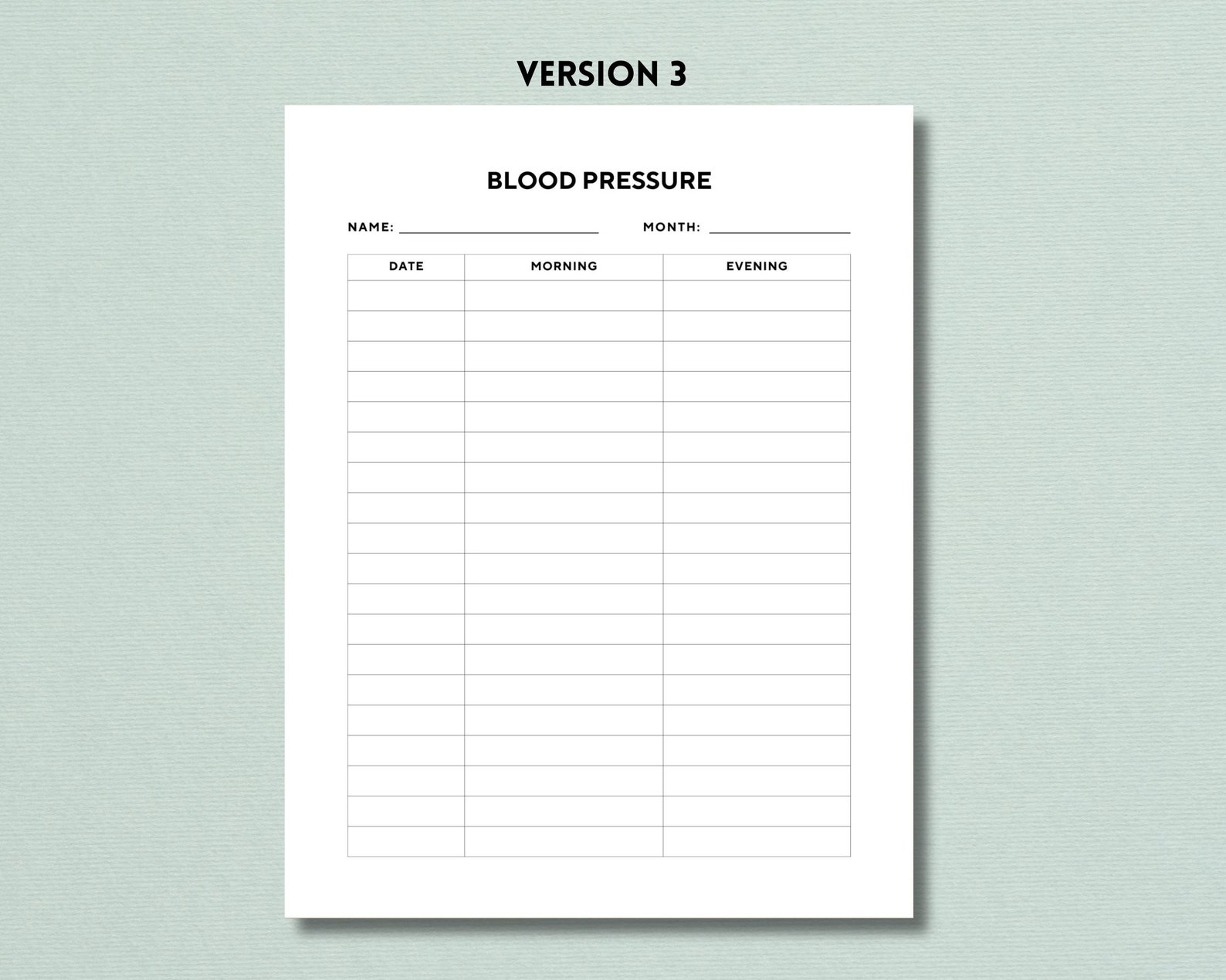 A.M./P.M. Blood Pressure Log Printable Template, Morning and Evening ...