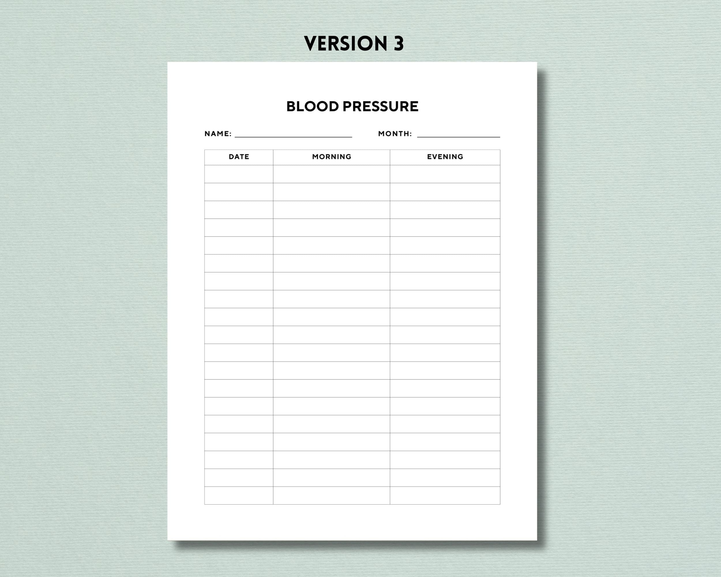A.M./P.M. Blood Pressure Log Printable Template, Morning and Evening ...