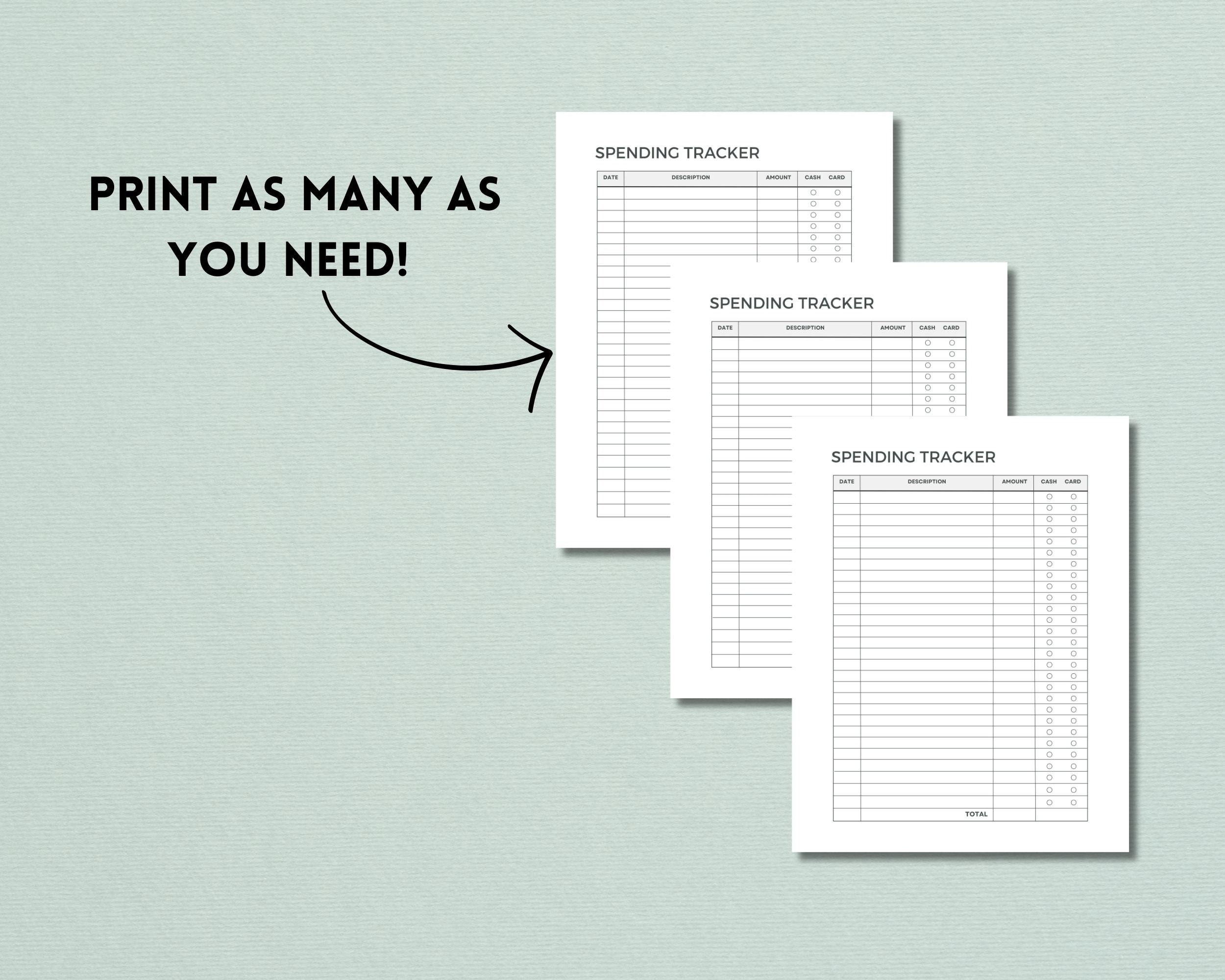 Spending Tracker Printable Template Budget Planner Insert - Etsy
