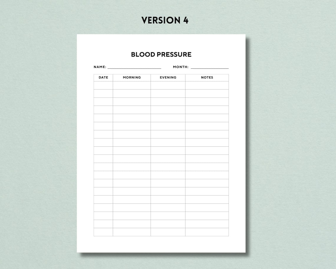 A.M./P.M. Blood Pressure Log Printable Template, Morning and Evening ...