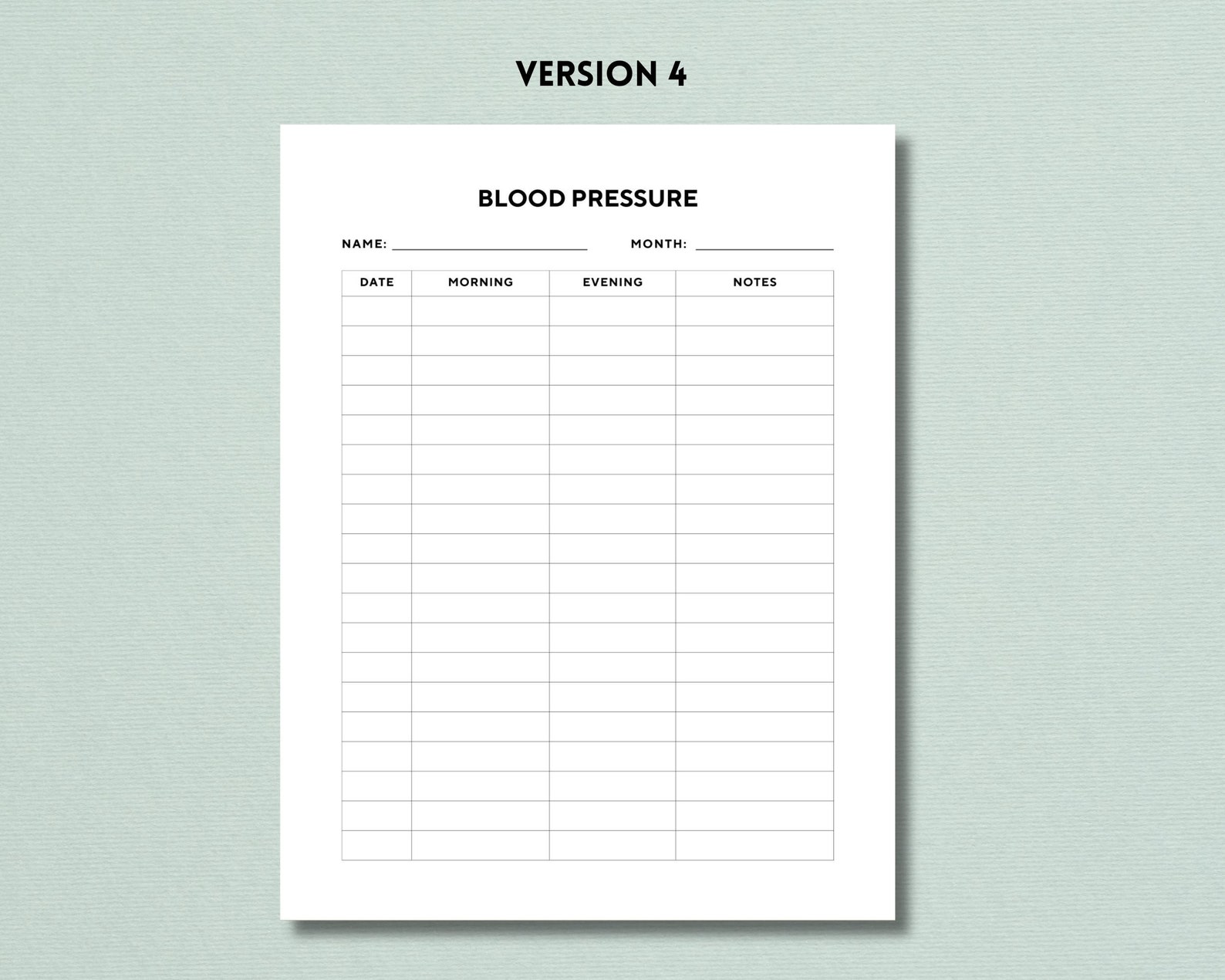 A.M./P.M. Blood Pressure Log Printable Template, Morning and Evening ...
