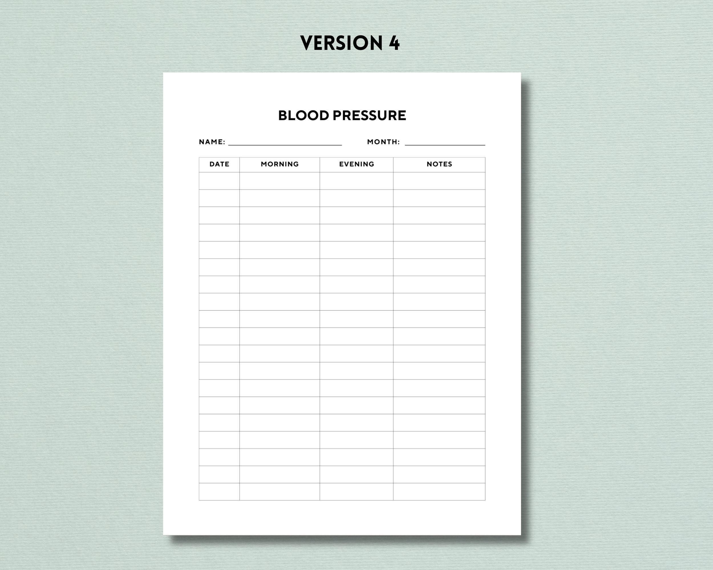 A.M./P.M. Blood Pressure Log Printable Template, Morning and Evening ...