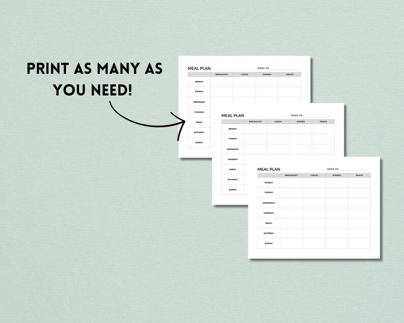 Printable Weekly Meal Planner Landscape, Food Diary, Meal Tracker, Food ...