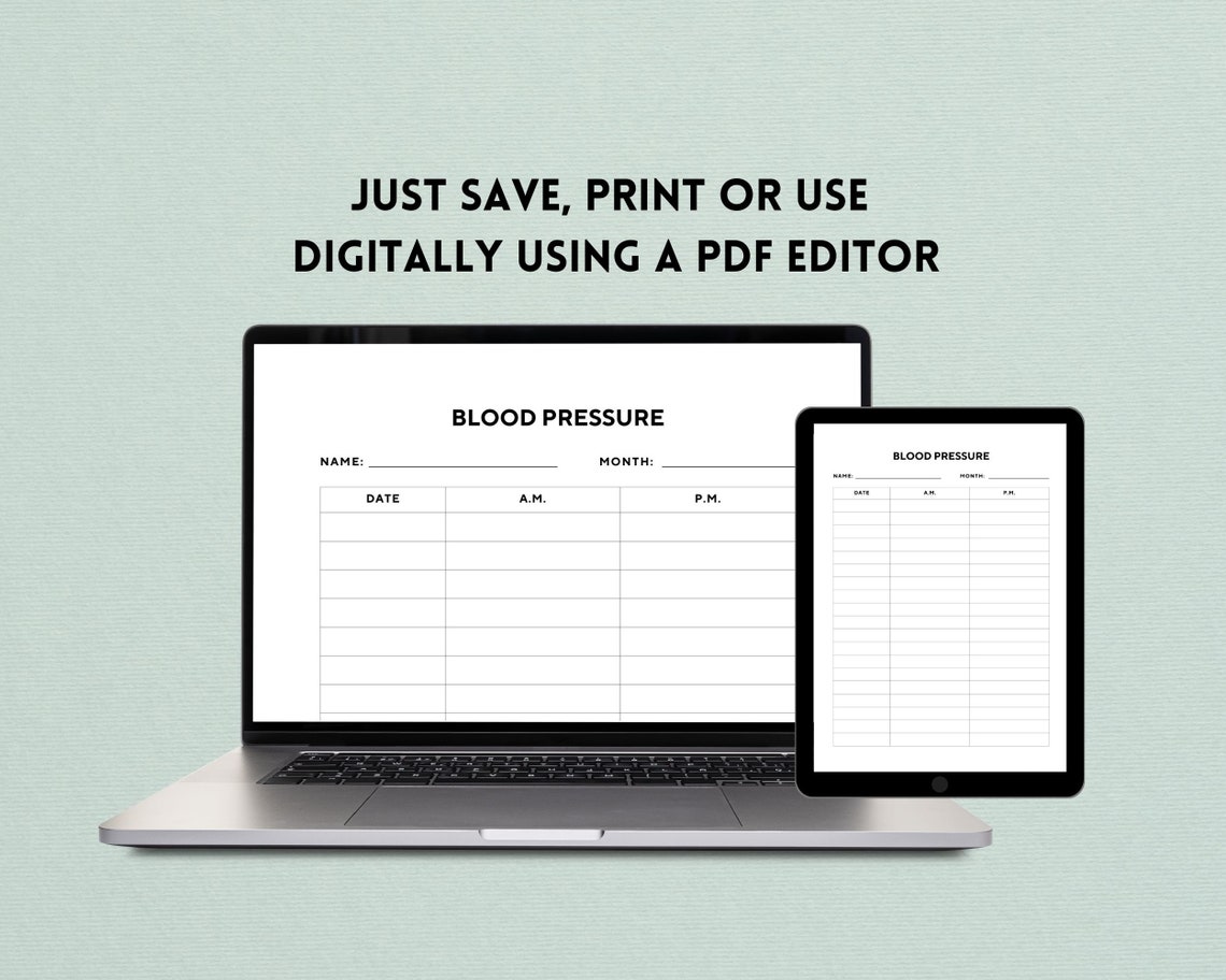 A.M./P.M. Blood Pressure Log Printable Template, Morning and Evening ...