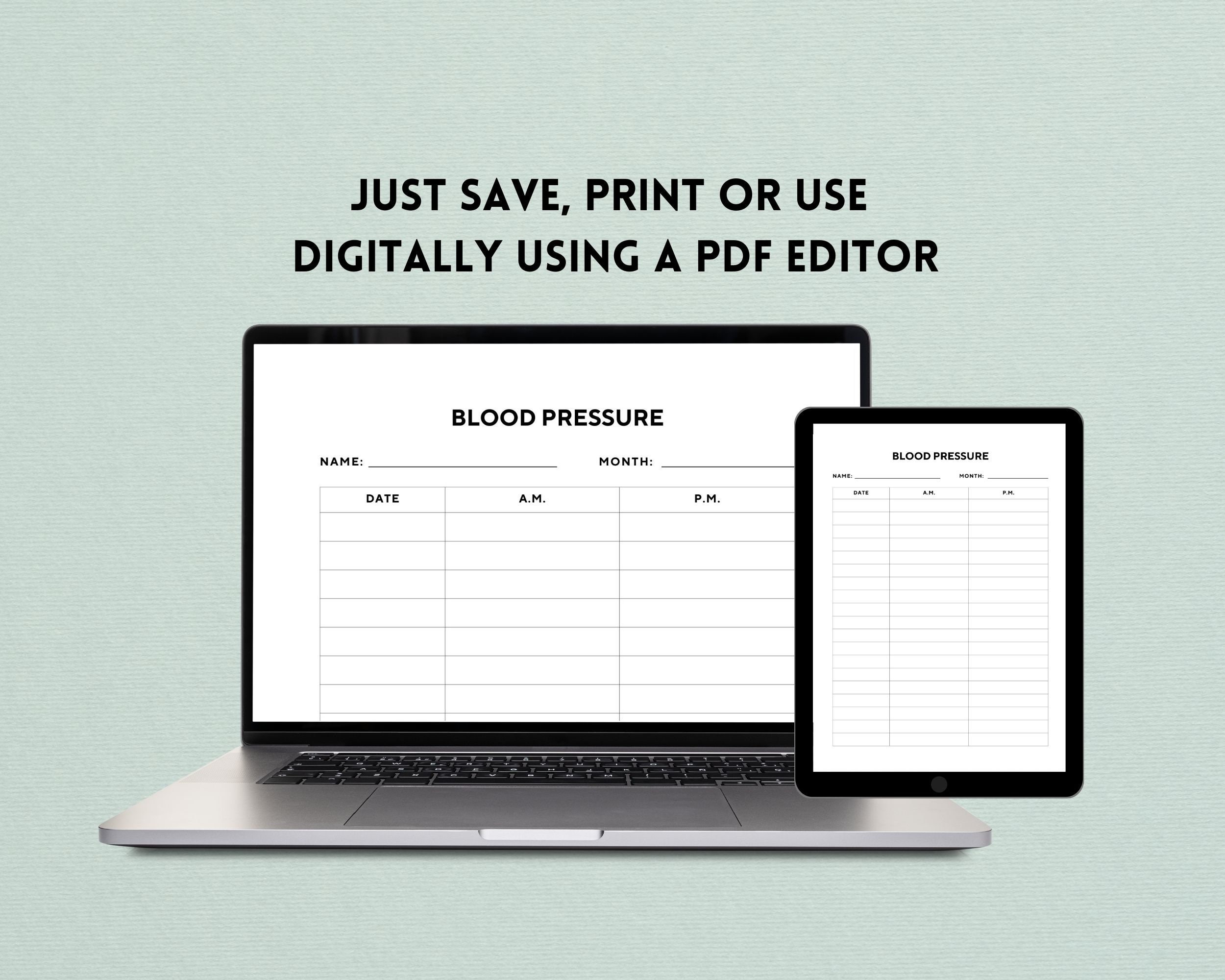 A.M./P.M. Blood Pressure Log Printable Template, Morning and Evening ...