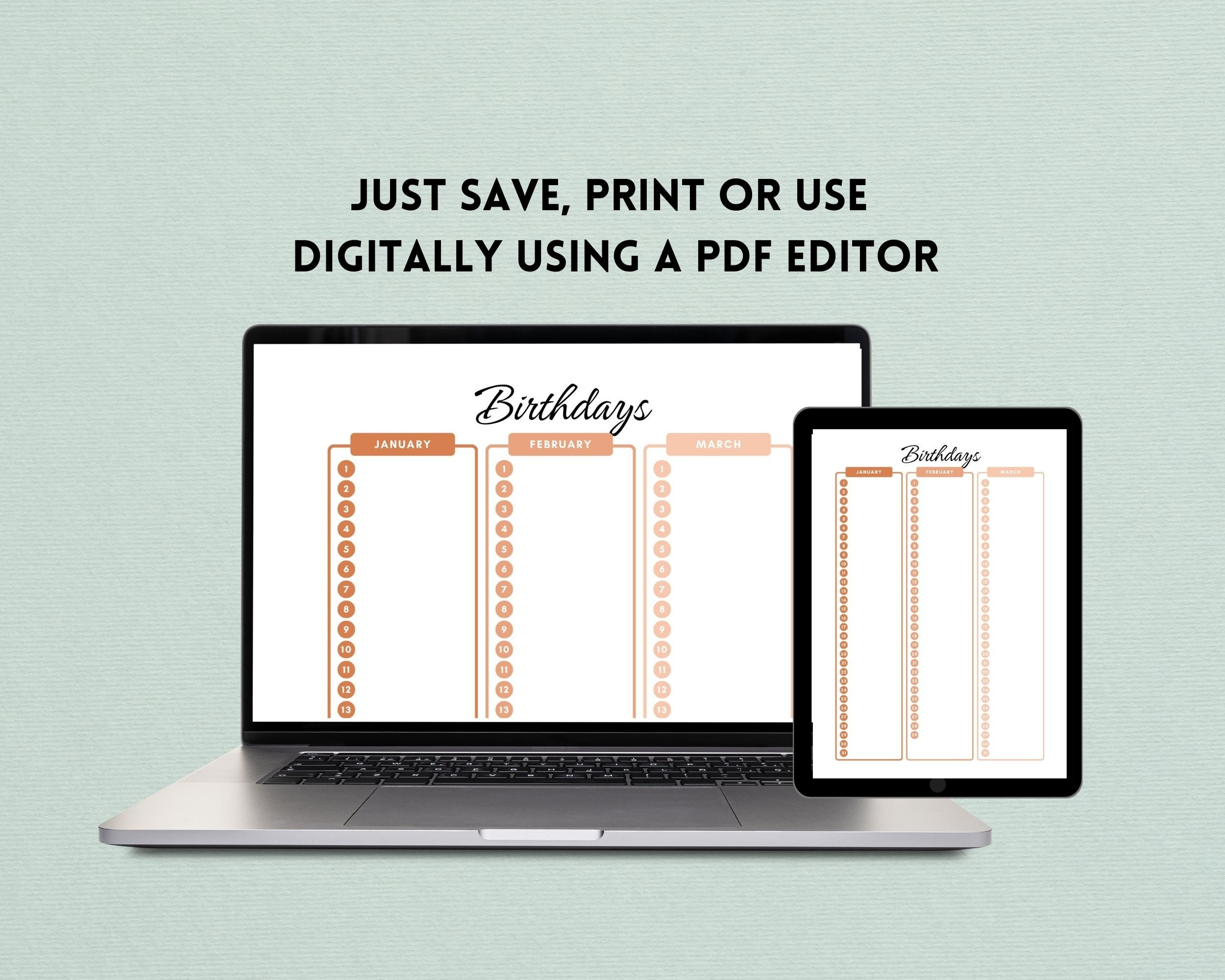 Birthday Dates Printable Template, Reminder Book, Birth Date List ...