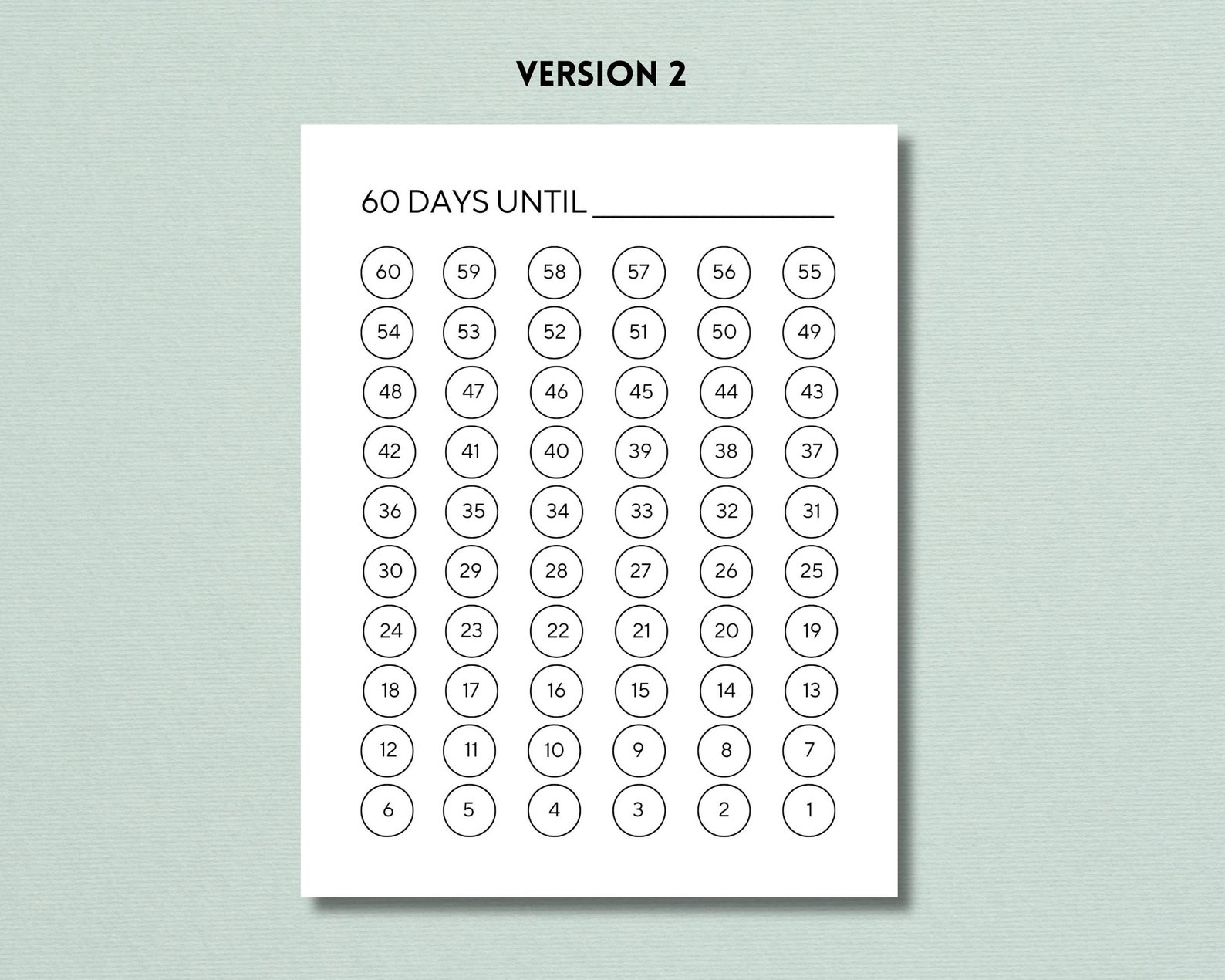 100, 60, 30 Day Countdown Printable Template, Countdown Calendar ...