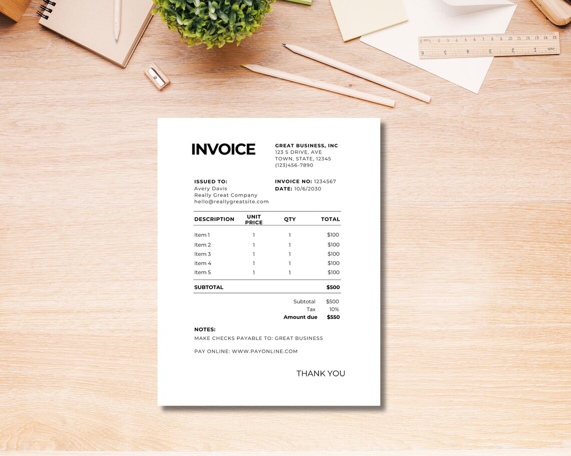 Printable Invoice for Canva, Bakery Invoice, Editable Invoice, Custom ...
