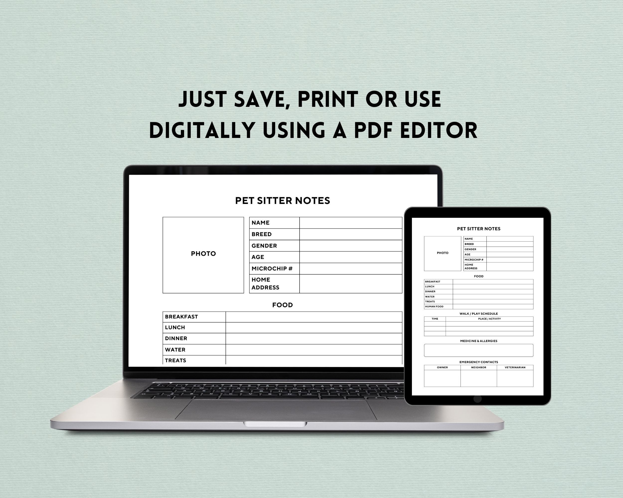 Pet Sitter Notes Printable Template, Pet Sitting Form, Cats, Dogs ...