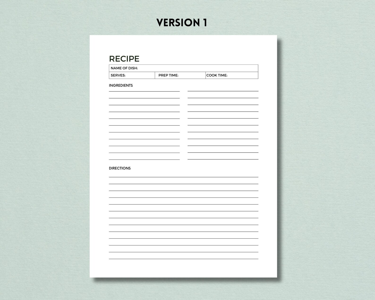 Recipe Book Template Printable, Blank Recipe Page, Recipe Card ...