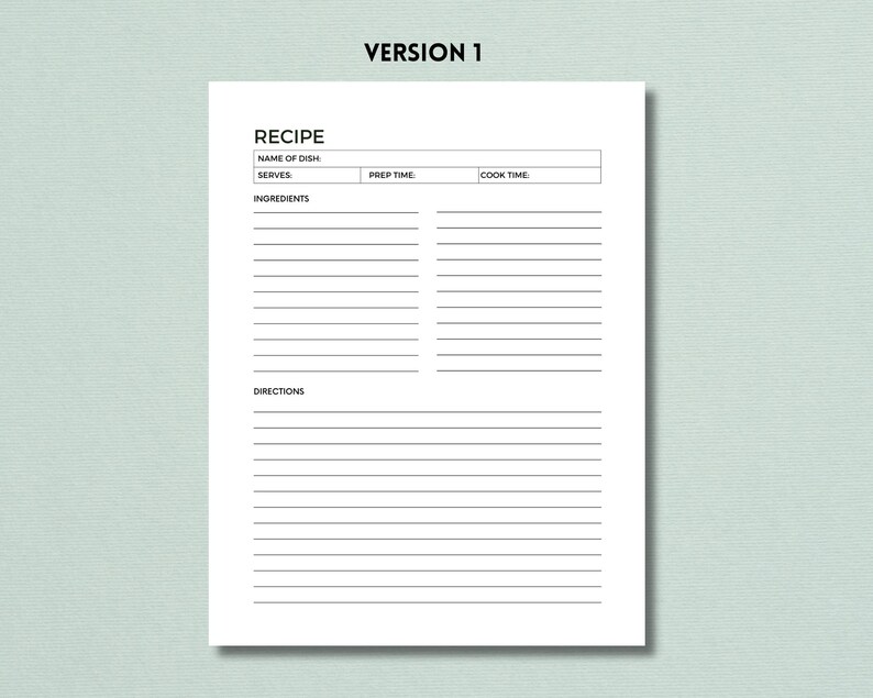 Recipe Book Template Printable, Blank Recipe Page, Recipe Card ...