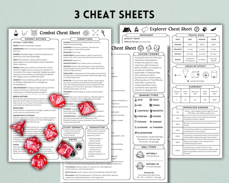 Dnd Bundle 5e Dnd Printable Dnd Cheat Sheet Dnd Player - Etsy UK
