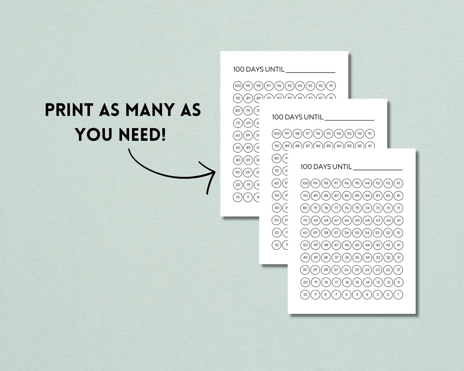 100, 60, 30 Day Countdown Printable Template, Countdown Calendar ...