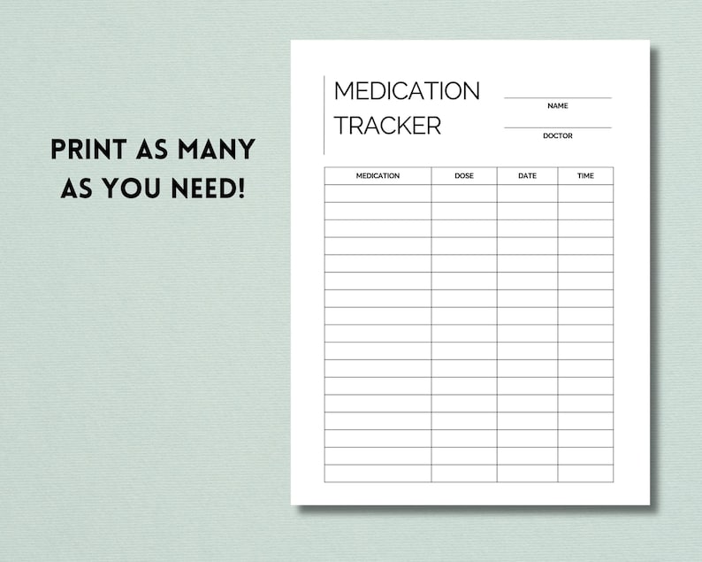 Medication Tracker Printable Reminder, Pills, Daily Medication Log, Medicine Chart, Medication ...