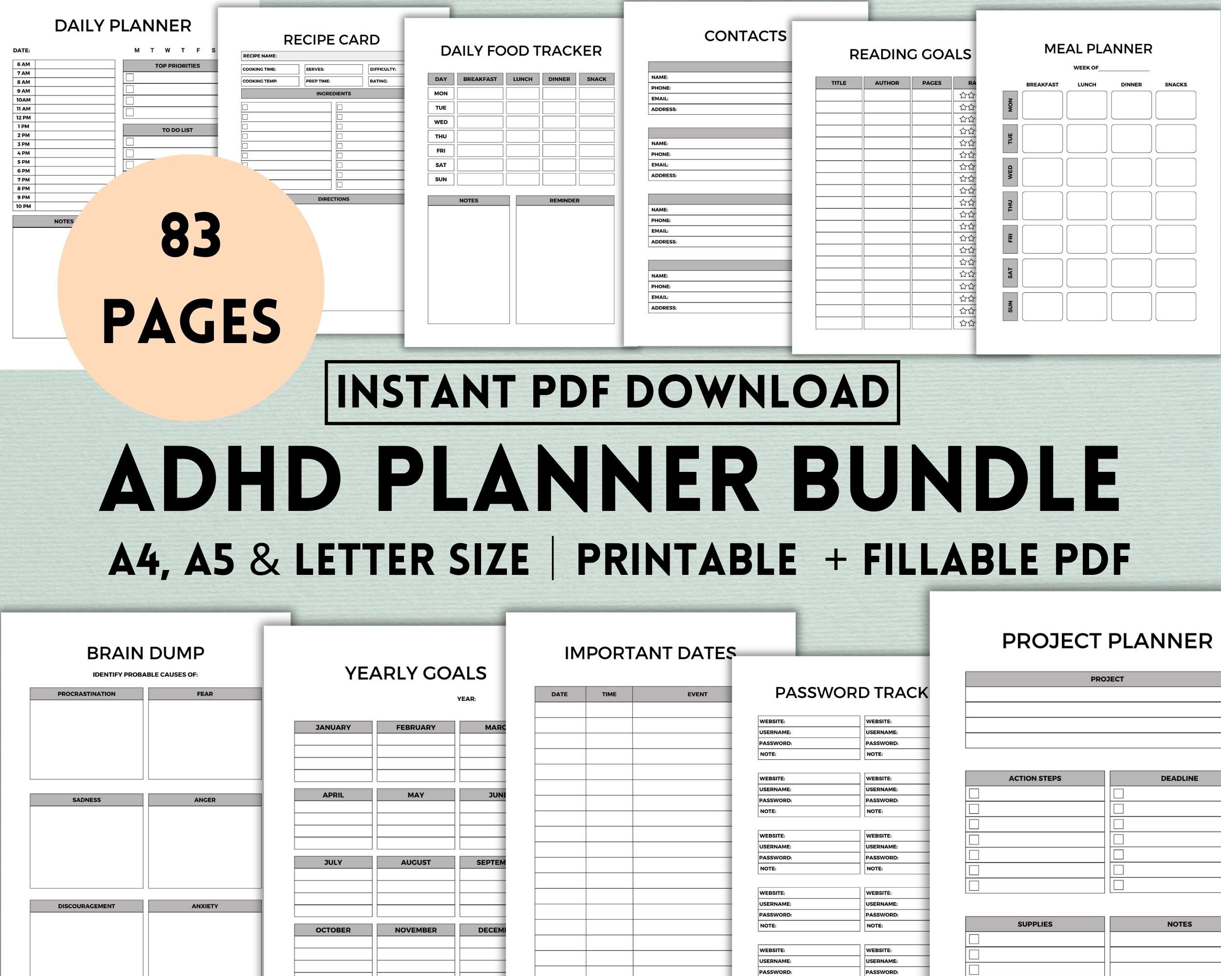 ADHD Planner Bundle Printable Template ADHD Journal for - Etsy