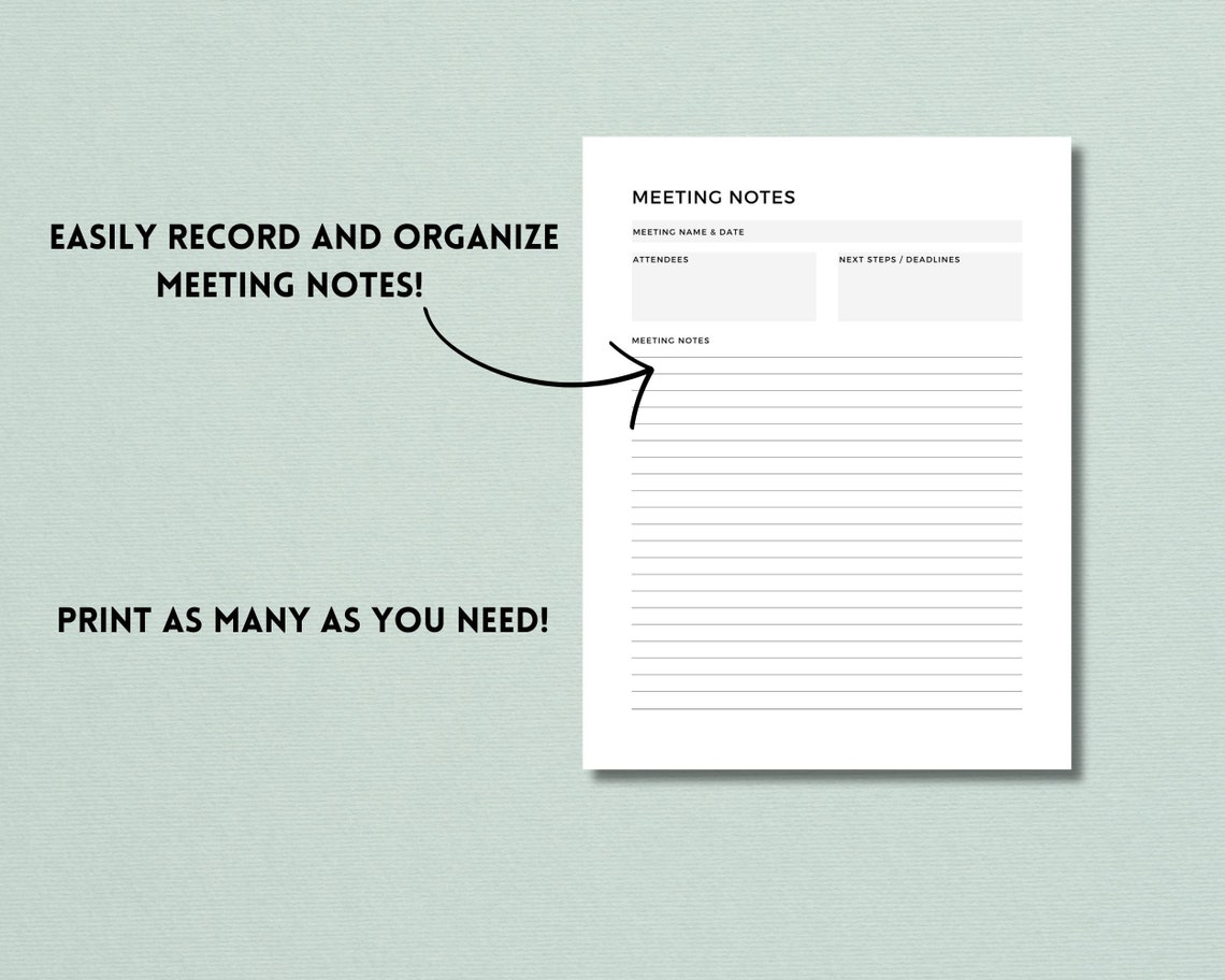 Meeting Notes Printable, Note Taking Template, Office Organization ...