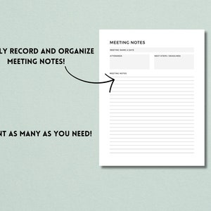 Meeting Notes Printable, Note Taking Template, Office Organization ...
