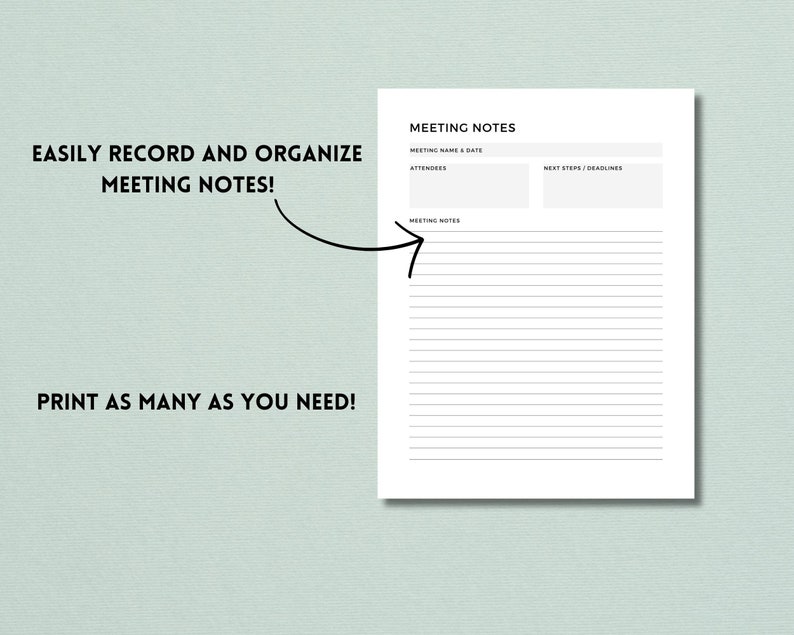 Meeting Notes Printable, Note Taking Template, Office Organization ...