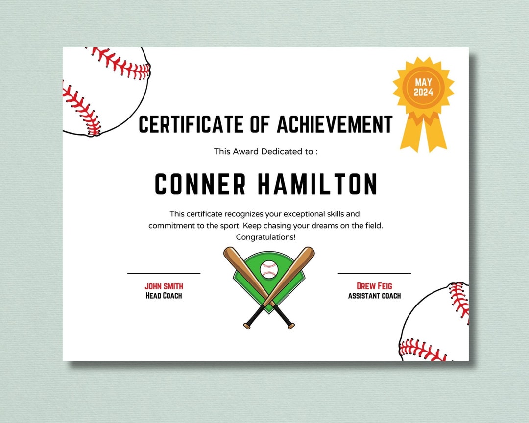 Baseball Certificate Editable, Award Ceremony Certificate, Printable ...
