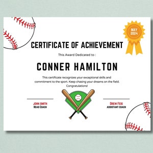 Baseball Certificate Editable, Award Ceremony Certificate, Printable ...