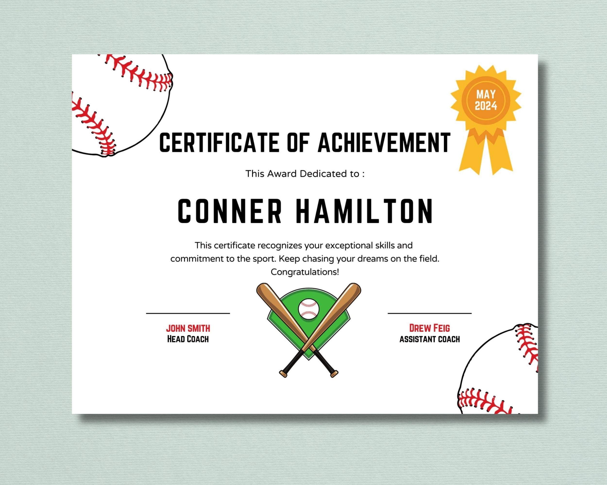 Baseball Certificate Editable, Award Ceremony Certificate, Printable ...