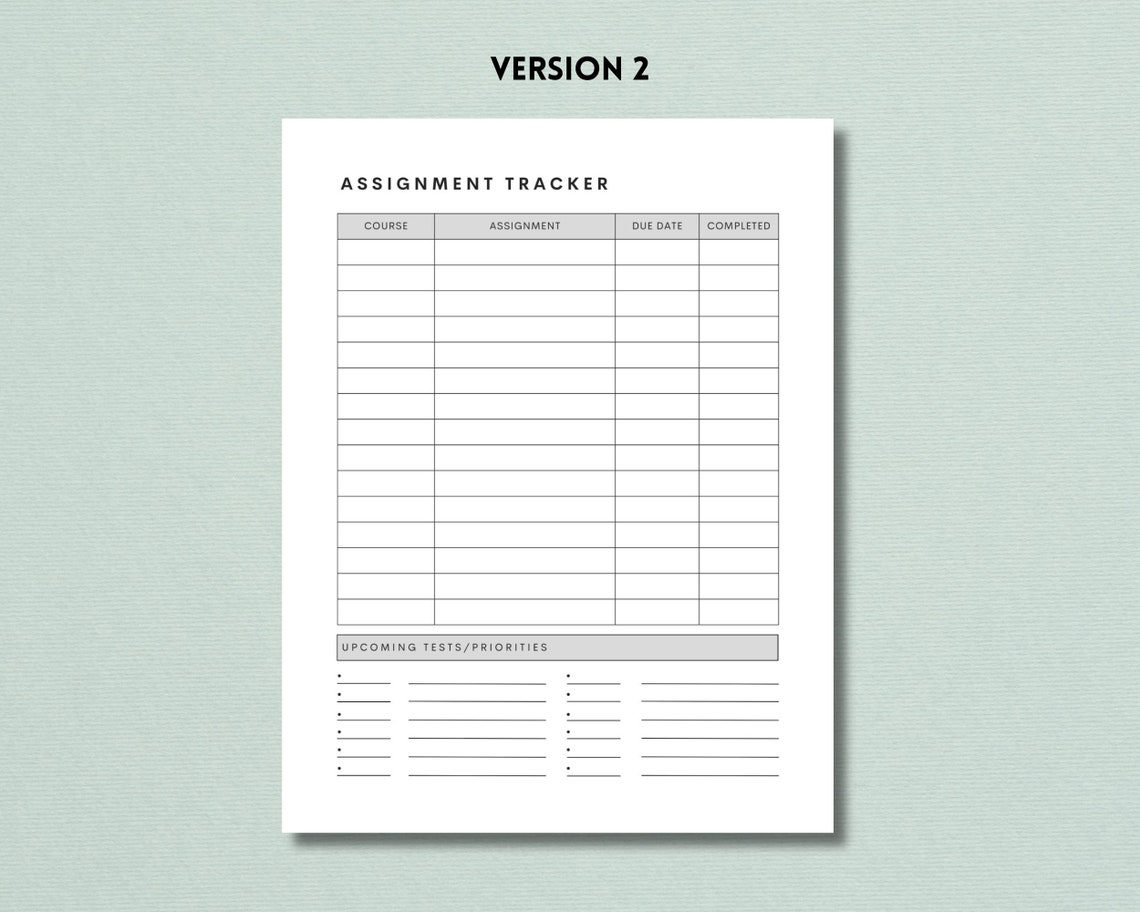 Assignment Tracker Printable, Assignment Planner, Homework Tracker ...