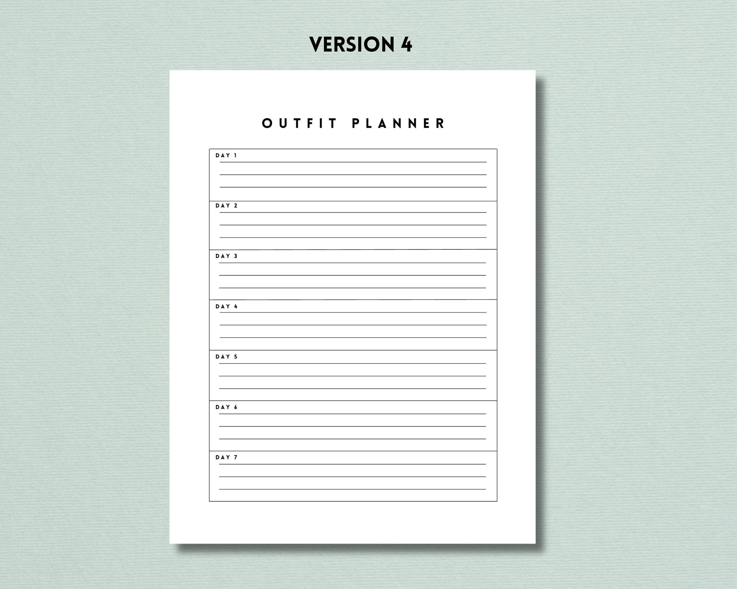 Travel Outfit Planner Printable, Daily Outfit Planner Template, Outfit ...