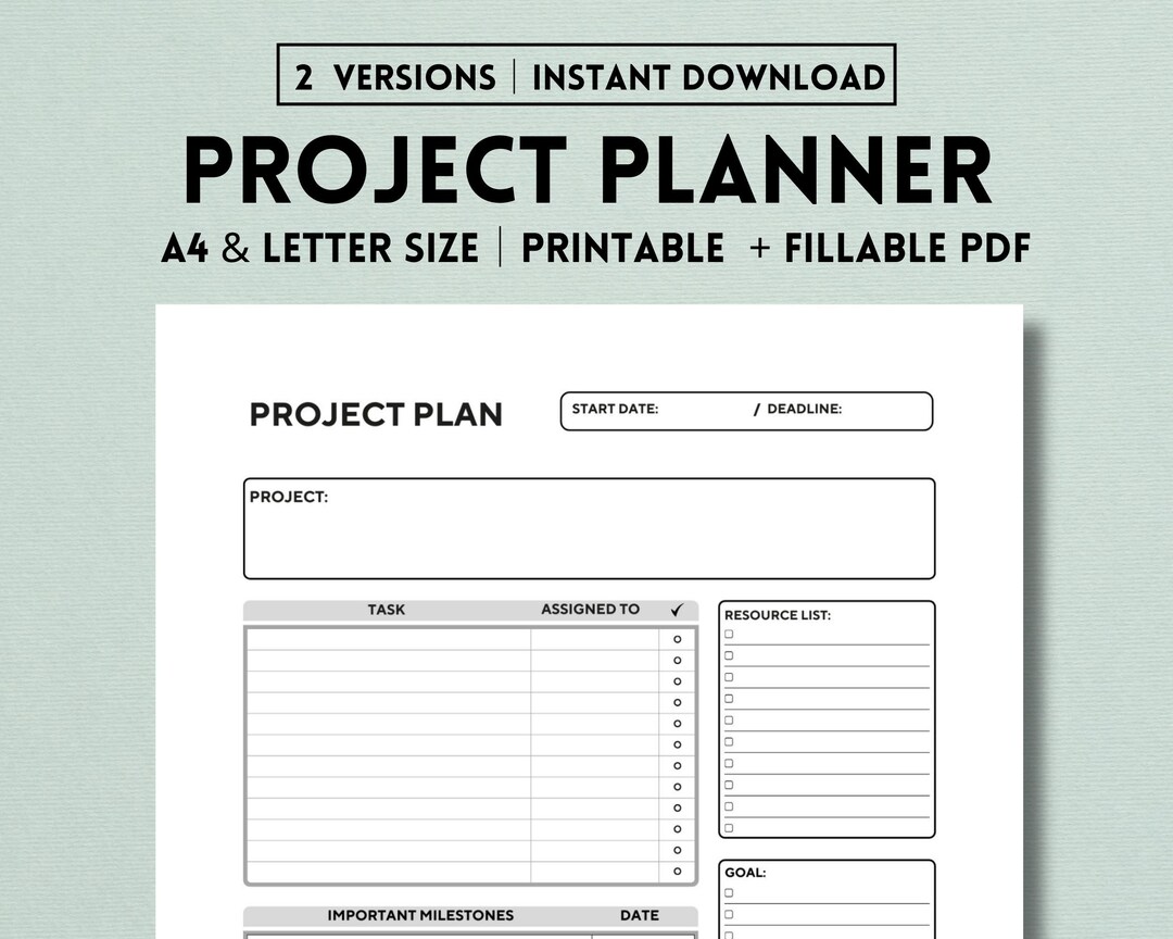 Project Planner Printable Template, Task Tracker, Productivity Planner ...