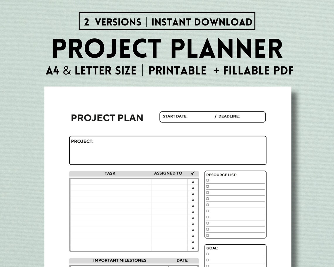 Project Planner Printable Template, Task Tracker, Productivity Planner ...