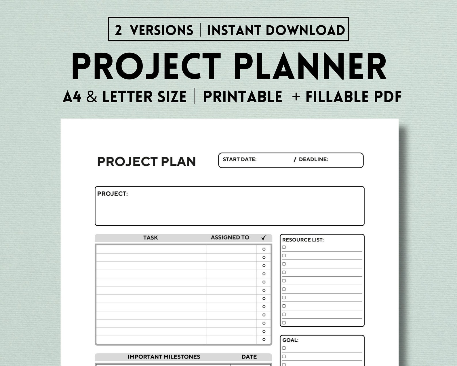 Project Planner Printable Template, Task Tracker, Productivity Planner ...