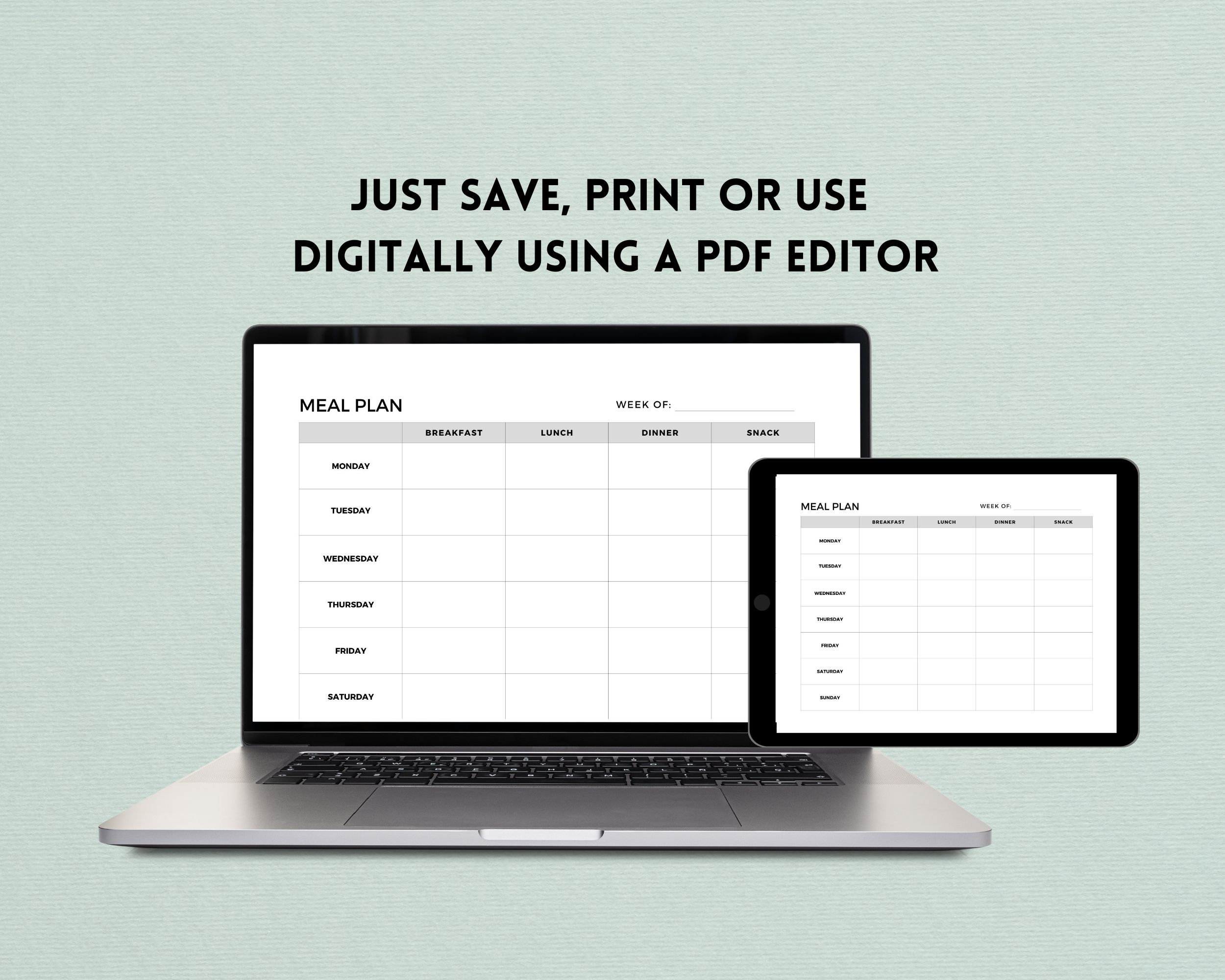Printable Weekly Meal Planner Landscape, Food Diary, Meal Tracker, Food ...