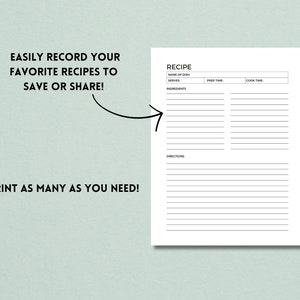 Recipe Book Template Printable, Blank Recipe Page, Recipe Card ...