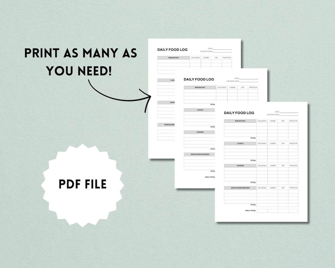 Daily Calorie and Macro Log Printable, Calorie Tracker, Calorie Counter ...